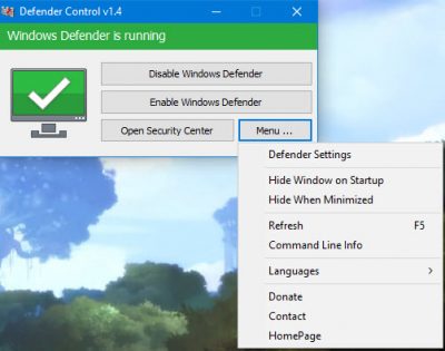 Disable Windows Defender permanently using Defender Control