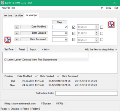 Change the Date Created Timestamp on a File using NewFileTime