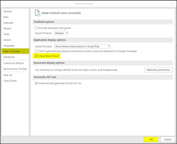 Enable Read Aloud feature in Outlook if not working Enable Read Aloud feature in Outlook if not working