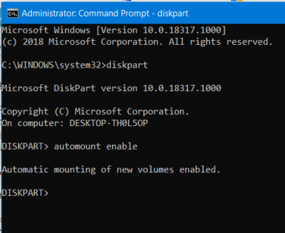 Enable or disable Auto-Mounting of Drives, Disks, Volumes in Windows