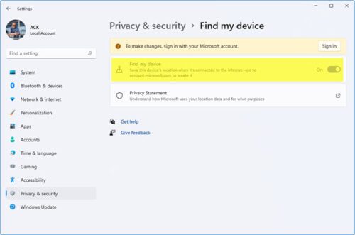 Find my device not working in Windows 11