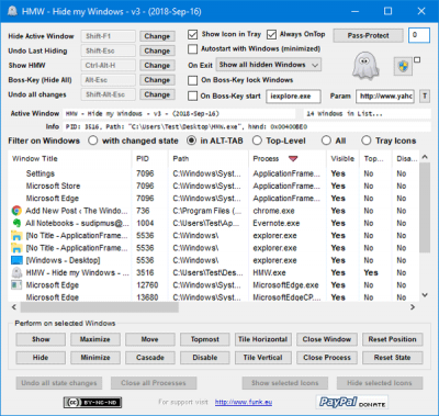 Hide my Windows: Hide running programs from desktop & taskbar