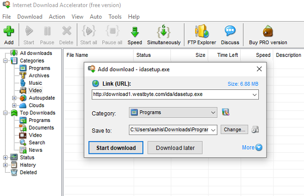Internet Download Accelerator : Sspeed up, Resume file downloads