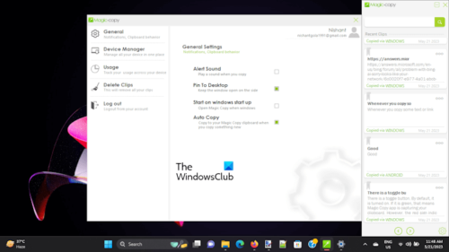 Sync Clipboard between computer or devices using Magic Copy