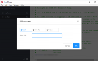 SwitchHosts Hosts file switcher for changing Windows Hosts file