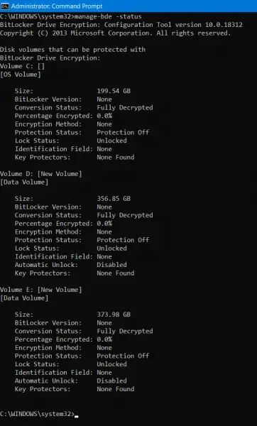 Check BitLocker Drive Encryption Status for Drive using Command Line Check BitLocker Drive Encryption Status for Drive using Command Line