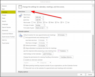 Display your working hours to your colleagues in Outlook