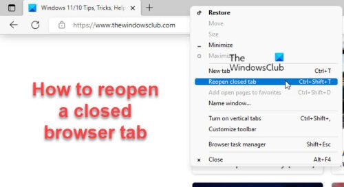 Reopen closed tab in Chrome, Edge, Firefox, Opera browsers