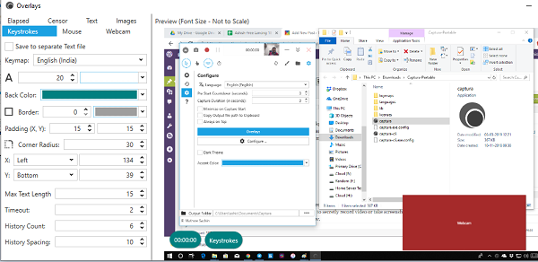 Capture screen, webcam, record audio, track mouse clicks, keystrokes