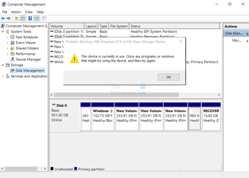 This device is currently in use USB error on Windows 11
