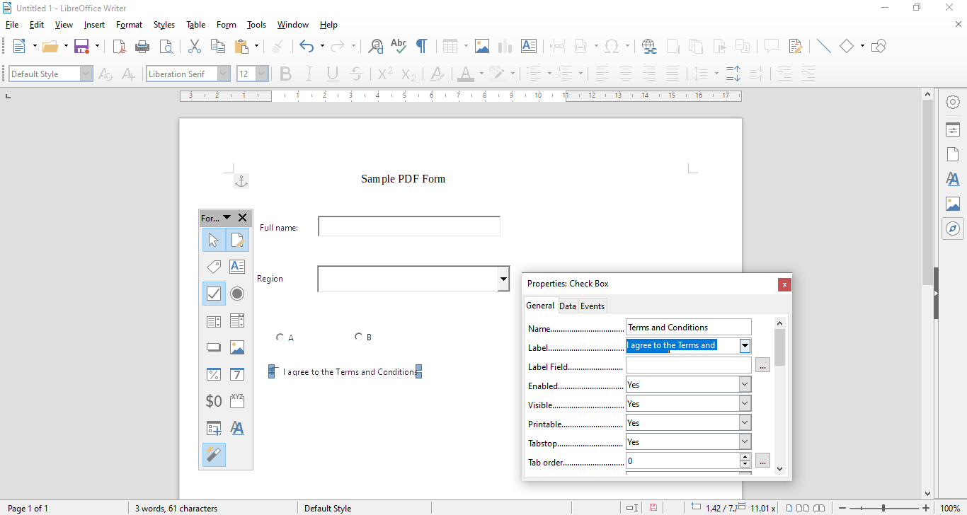 How to create a fillable PDF form in LibreOffice