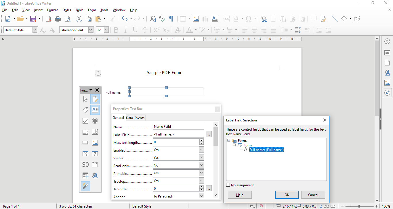 How to create a fillable PDF form in LibreOffice