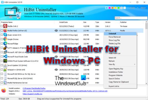 HiBit Uninstaller for Windows lets you uninstall Programs & Apps