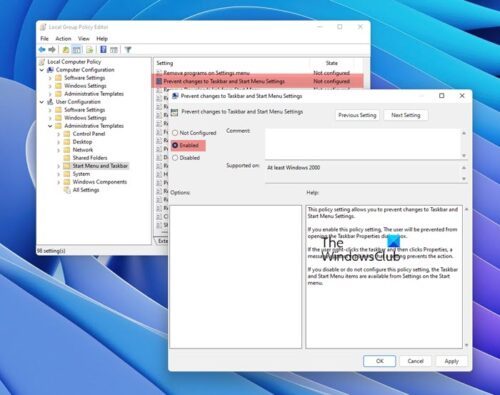How to lock all Taskbar settings in Windows 11/10