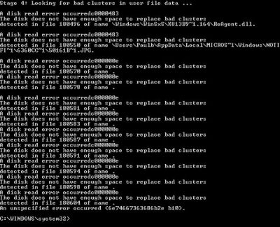 The disk does not have enough space to replace bad clusters