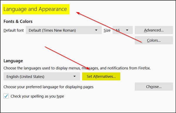 Change User Interface language for Chrome or Firefox browser