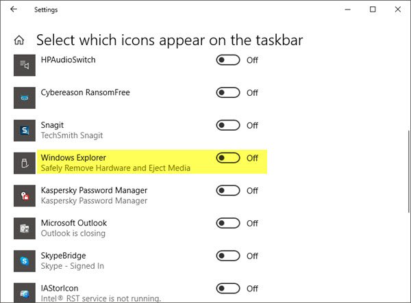 Show or hide Safely Remove Hardware icon in Windows 11