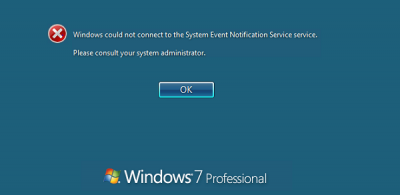 Windows could not connect to the System Event Notification Service