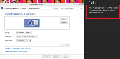 Your PC can’t project to another screen, Try reinstalling the driver