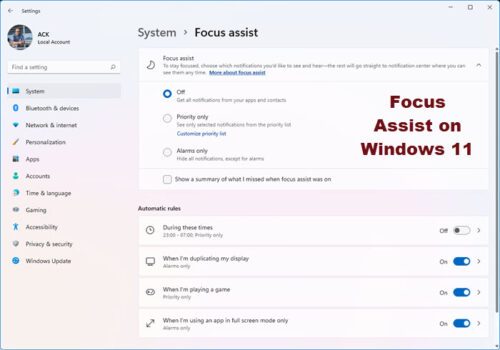 How to disable or, enable & configure Focus Assist on Windows 11