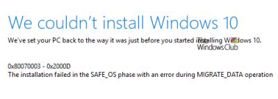 Error 0x80070003 - 0x2000D, Installation failed in SAFE_OS phase