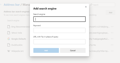 How to change default Search Engine in Edge browser