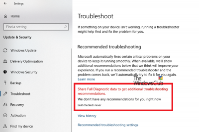 How to Turn off Recommended troubleshooting in Windows 11/10