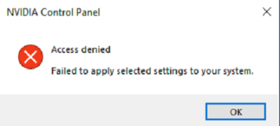 NVIDIA Control Panel Access denied; Won't apply settings