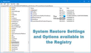 Windows System Restore Settings and Options in Registry