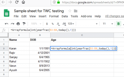How to calculate Age in Google Sheets from Date of Birth
