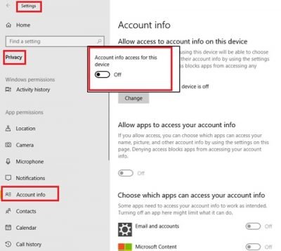 Allow or deny App permission to access Account info, Name, Picture