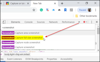 Capture a full webpage screenshot in Chrome & Firefox