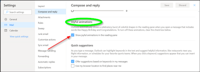 How to disable Joyful Animations in Outlook.com