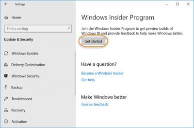 Get started button greyed out; Cannot get Windows Insider Builds