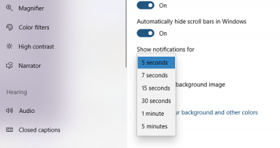 Decrease or increase Notification display time in Windows 11
