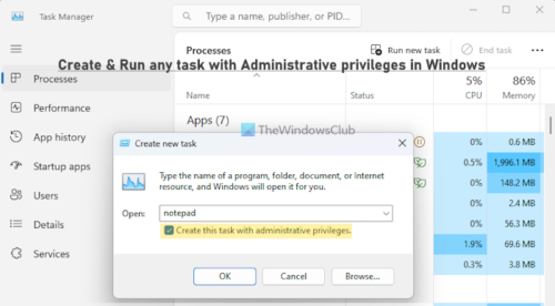 Run & Create Task with Administrative Privileges in Windows 11/10
