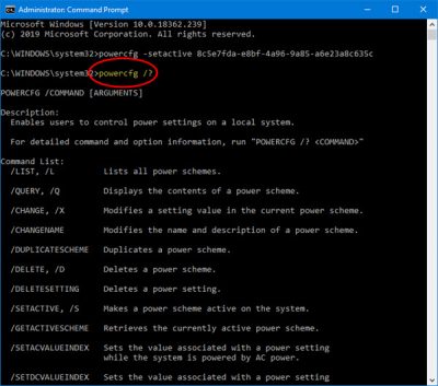 Most useful commands for PowerCFG