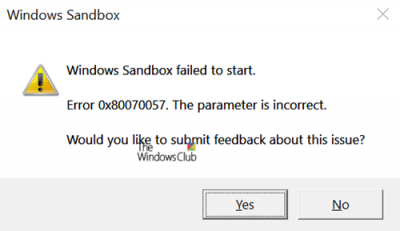 Sandbox Error 0x80070057, The parameter is incorrect