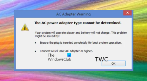 The AC power adapter type cannot be determined in Dell