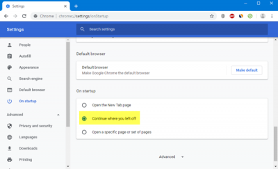Continue where you left off not working on Chrome or Edge