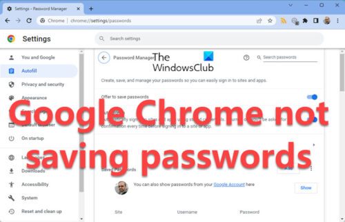 Google Chrome not saving passwords in Windows 11/10
