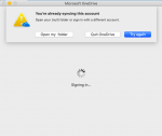 You're already syncing this account - OneDrive for Mac error