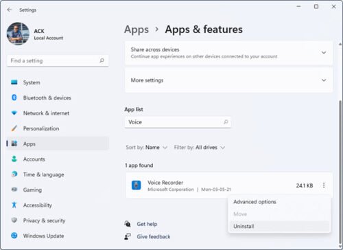 How to uninstall Voice Recorder App in Windows 11/10