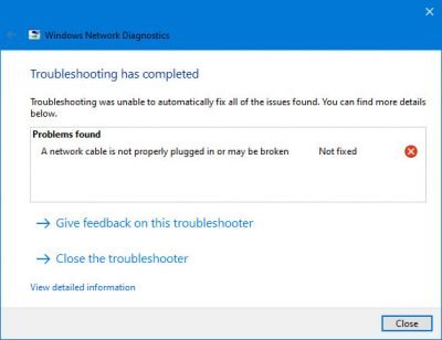 A network cable is not properly plugged in or may be broken
