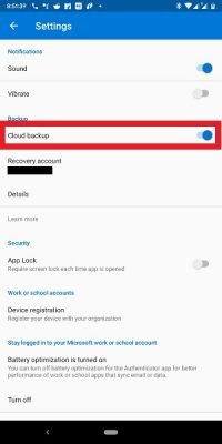 Turn on Cloud Backup for Authenticator on Android and iPhone