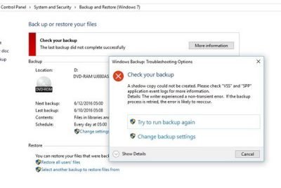 Windows Backup Error 0x81000019, A shadow copy could not be created