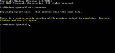 There is a system repair pending which requires reboot to complete