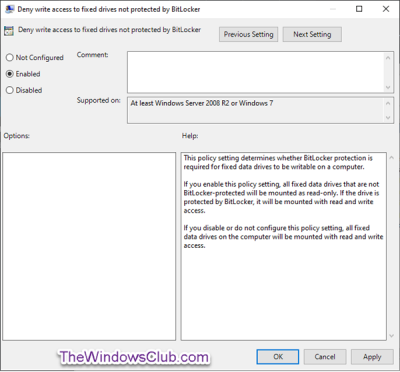 Deny Write Access to Fixed Drives not Protected by BitLocker