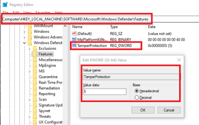 Enable or Disable Tamper Protection using Intune, REGEDIT, UI