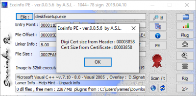 Exeinfo PE analysis tool - Get information from executable files